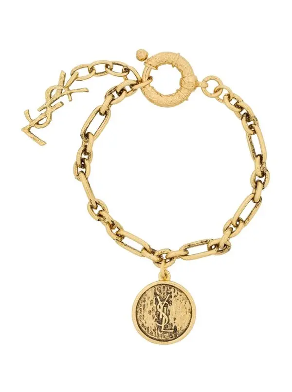 Saint Laurent Brass Chain Bracelet With Cassandre Charm - Multicolor