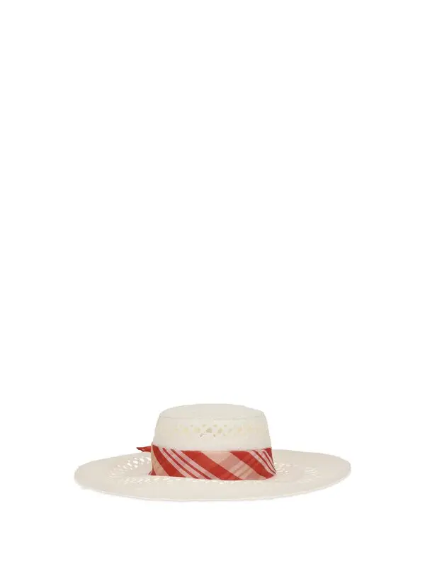 ERMANO SCERVINO Ermanno Scervino Wide-brim Hat With Vichy Print Silk Scarf - White