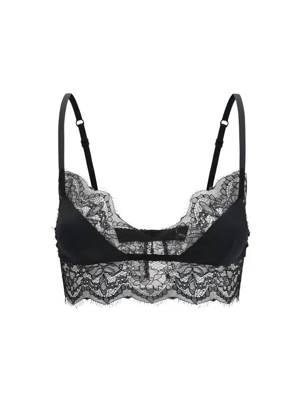 Dolce & Gabbana Satin Soft-cup Bralette Bra With Lace - Black