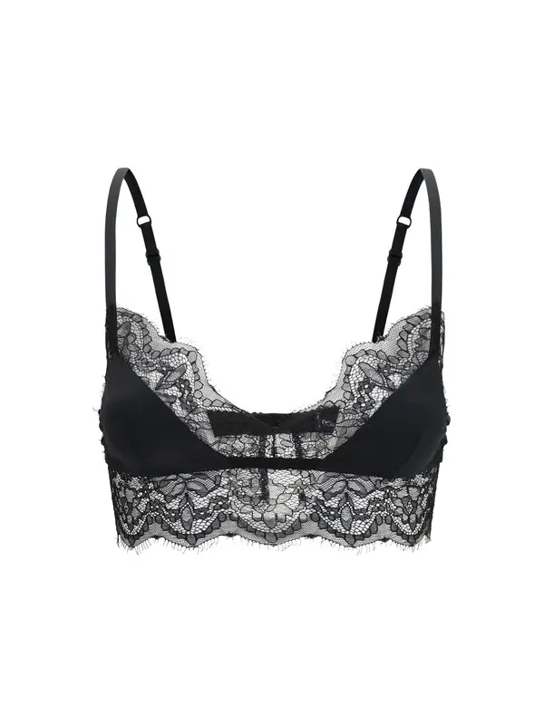 Dolce & Gabbana Satin Soft-cup Bralette Bra With Lace - Black