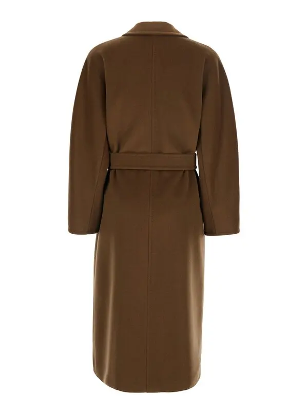 Max Mara Madame' Brown Double-breasted Coat With Notched Revers And Front Belt In Wool And Cashmere For - Multicolor