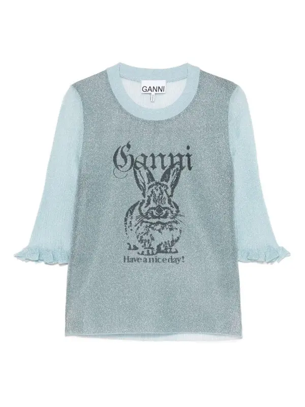 GANNI Bunny Crewneck Top - Multicolor