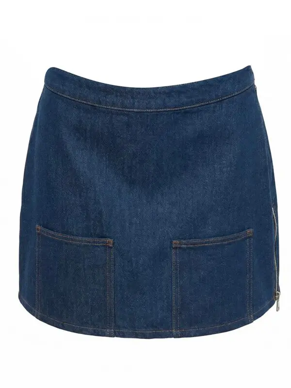 Fendi Cotton Reverse Denim Skirt - Blue