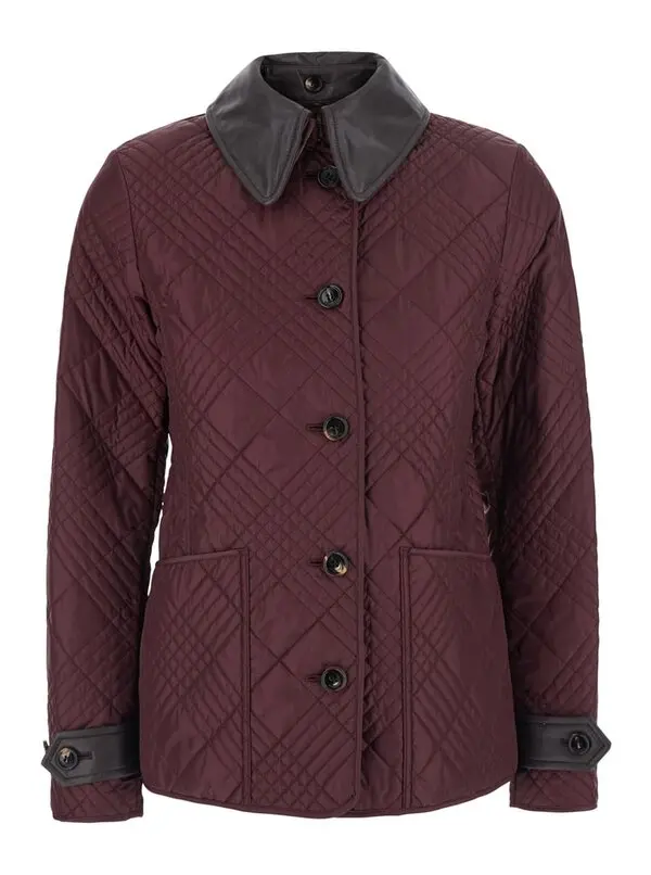 Burberry Fernleigh' Bordeaux Jacket With Removable Leather Collar And All-over Check Stitching In Quilted Tech Fabric For - Multicolor