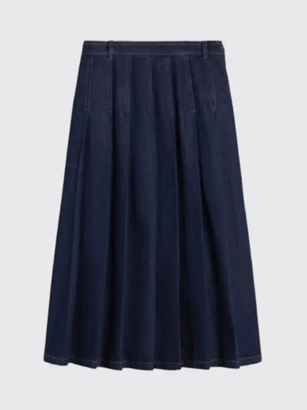 Max Mara Cotton Pleated Skirt - Blue