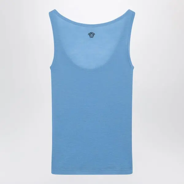 Versace Wool Tank Top With Logo Embroidery - Blue