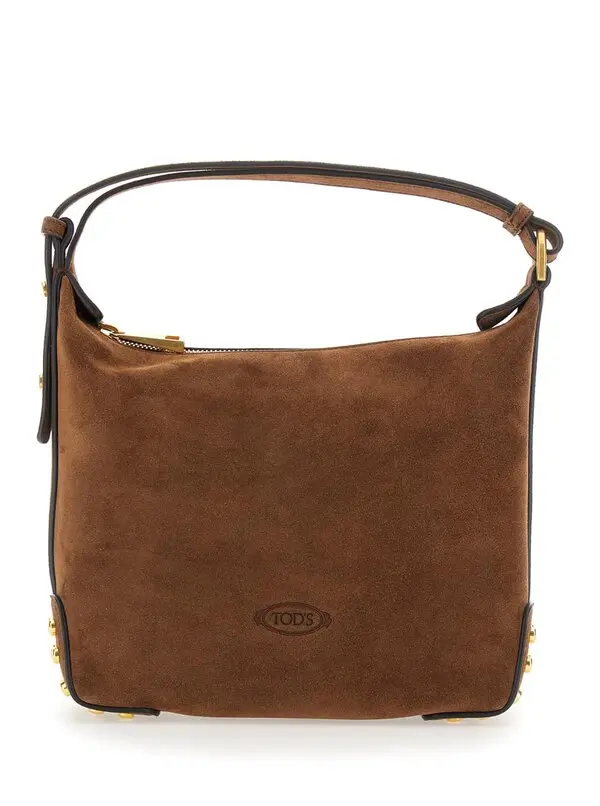 TOD'S Suede Handbag With Top Handle And Metal Dots - Brown