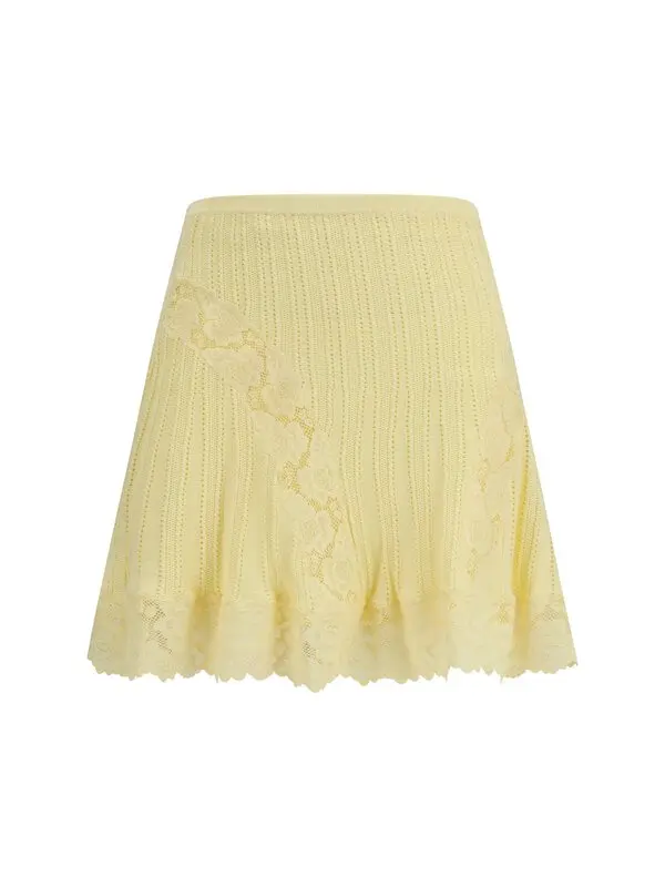 SELF-PORTRAIT Pointelle Knit Mini Skirt - Yellow