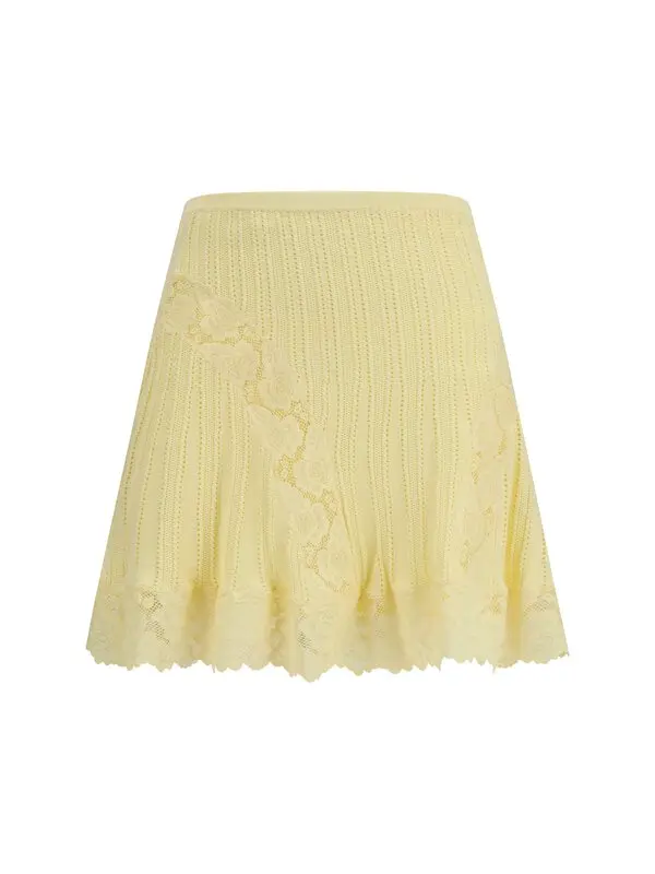 SELF-PORTRAIT Pointelle Knit Mini Skirt - Yellow