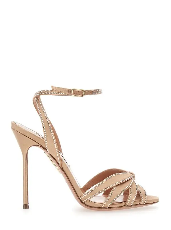 AQUAZZURA Soulmate' Beige Sandals With Crystal Decoration And High Stiletto Heel In Suede For - Multicolor