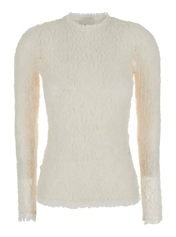Isabel Marant Étoile Brany' White Top With All-over Lace Trim In Cotton Blend For - Multicolor
