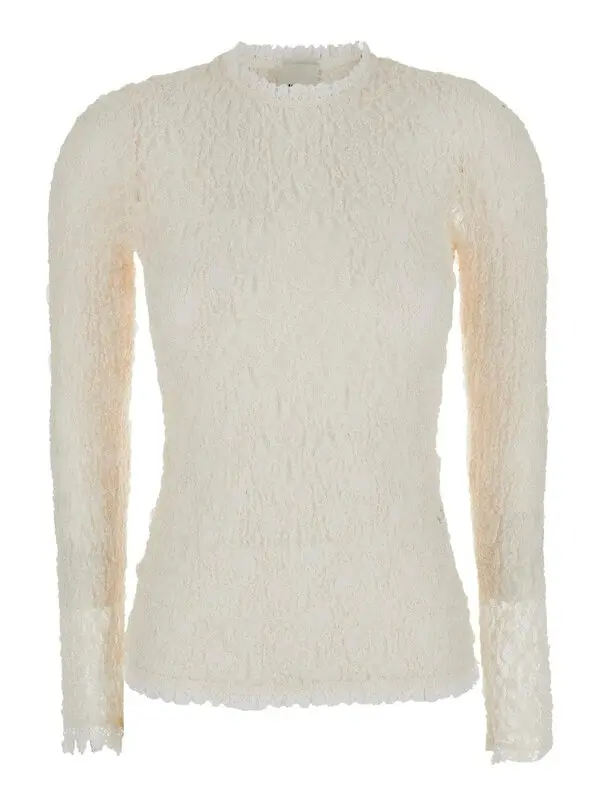Isabel Marant Étoile Brany' White Top With All-over Lace Trim In Cotton Blend For - Multicolor