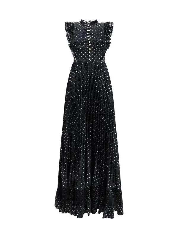 SELF-PORTRAIT Polka Dot Long Dress - Black