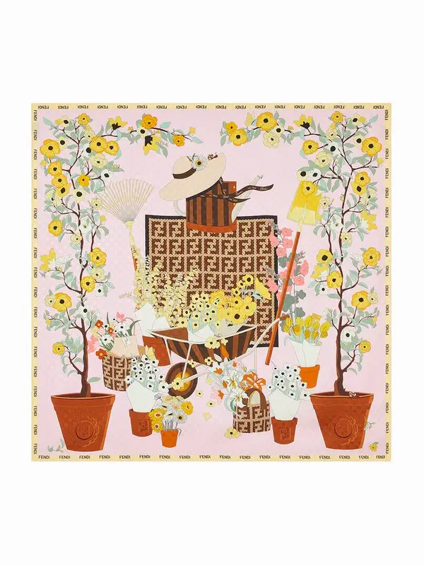 Fendi Foulard 90x90 Stampa Gardening - Multicolor