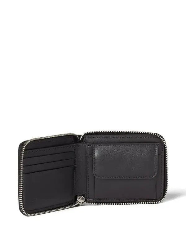 Fendi Leather Compact Wallet With Zip And Ff Logo