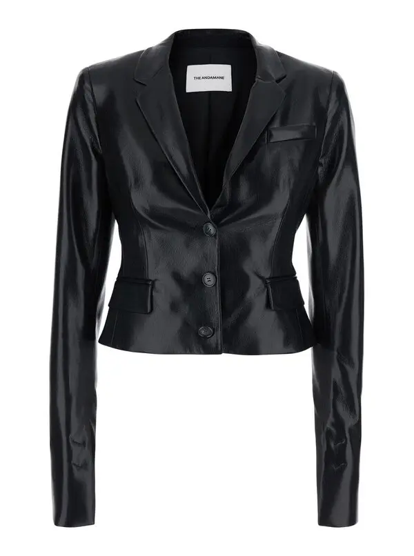 Andamane Zefira' Black Jacket With Notched Revers And Crop Design In Eco-leather For - Multicolor