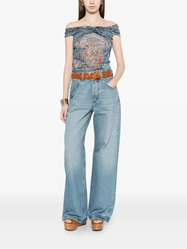 Etro Semi-sheer Straight Neck Patterned Top - Blue
