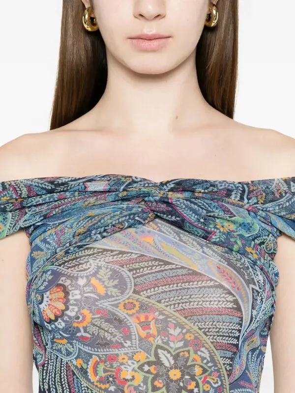Etro Semi-sheer Straight Neck Patterned Top - Blue