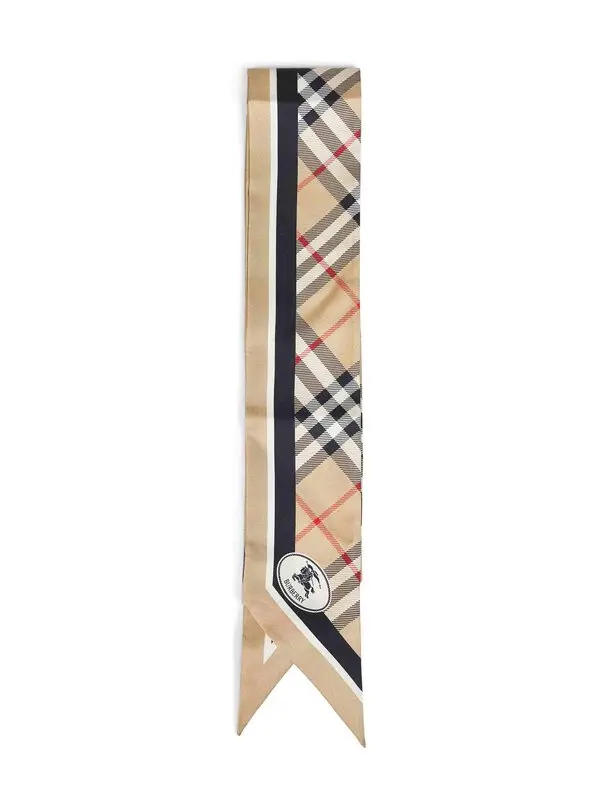 Burberry Sand Beige Check Thin Silk Twill Scarf - Multicolor