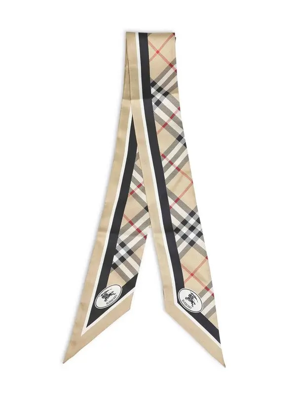 Burberry Sand Beige Check Thin Silk Twill Scarf