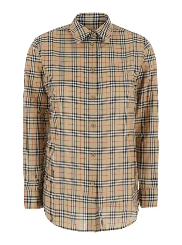 Burberry Emma' Beige Shirt With Ekd Embroidery On The Front And All-over Check Motif In Cotton For - Multicolor