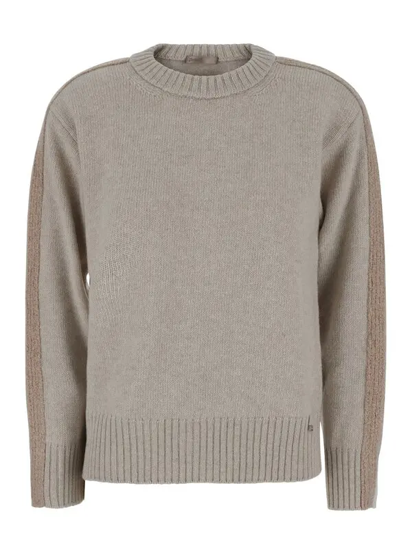 Herno Grey Crewneck Sweater With Logo Patch On The Front In Wool For