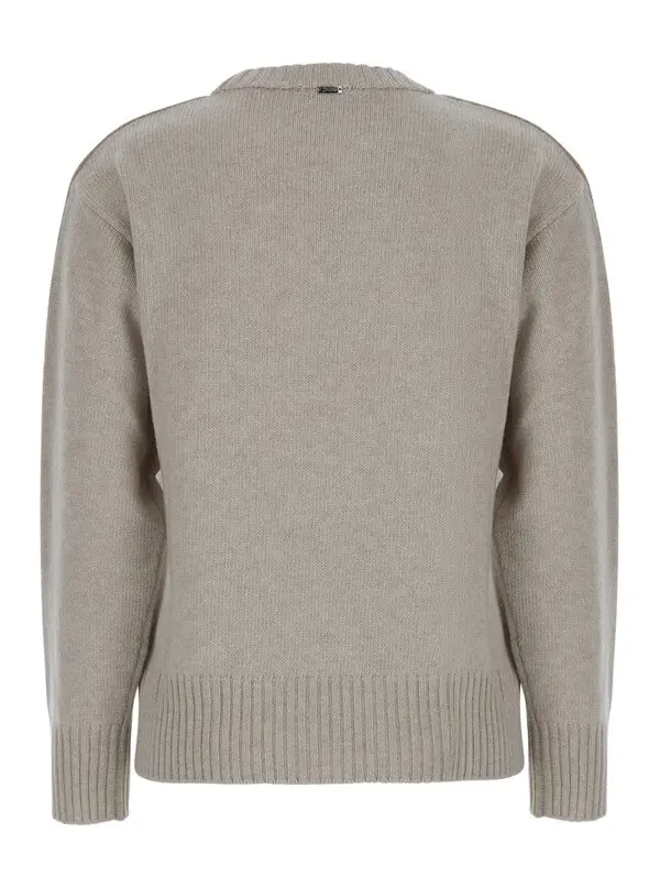 Herno Grey Crewneck Sweater With Logo Patch On The Front In Wool For