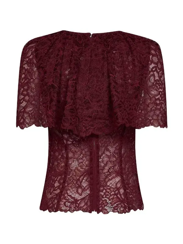 SELF-PORTRAIT Burgundy Lace Cape Top - Multicolor