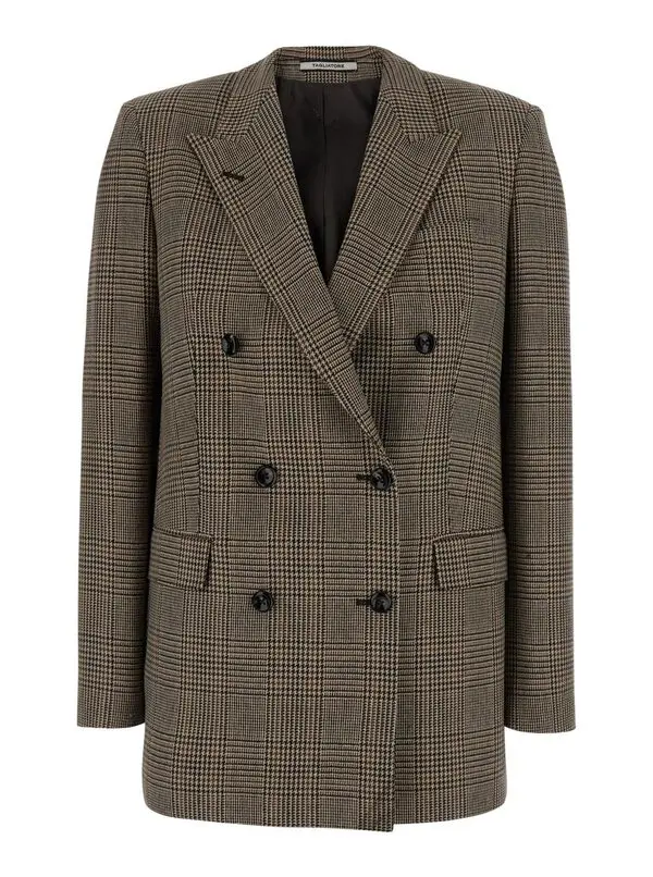 Tagliatore Jasmine' Double-breasted Jacket With Peak Revers And Check Motif All-over In Wool For - Brown