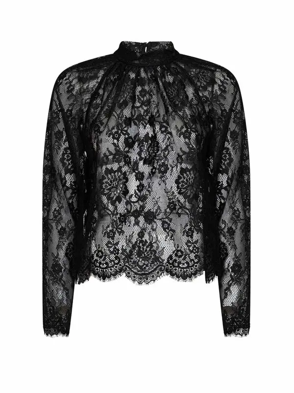 SELF-PORTRAIT Black Lace Long-sleeved Blouse - Multicolor