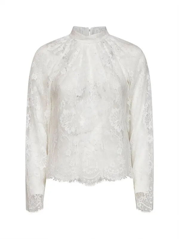 SELF-PORTRAIT White Lace Long-sleeved Blouse