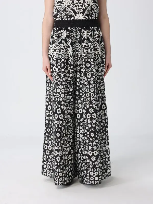 Max Mara Printed Cotton Palazzo Trousers - Black