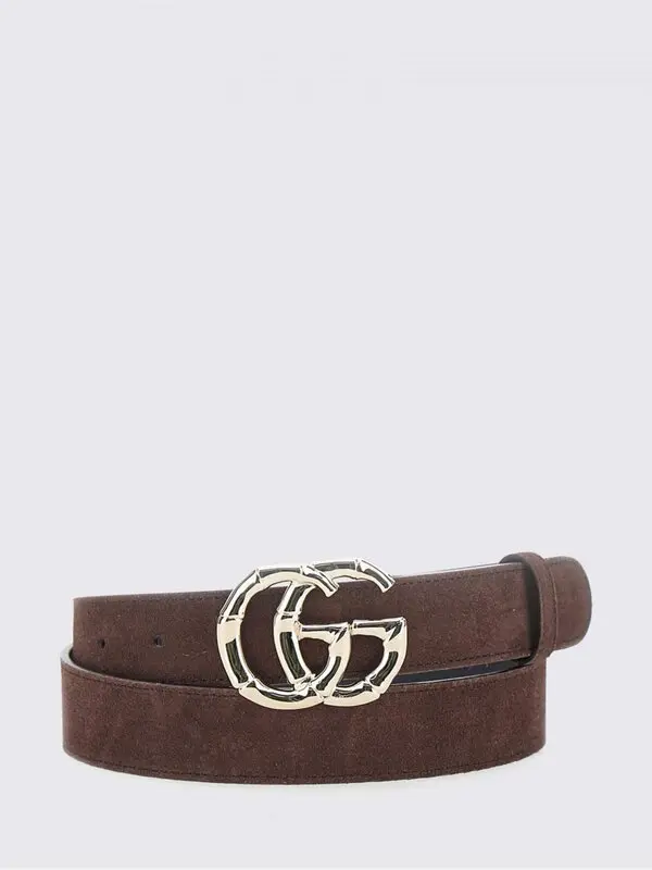 Gucci Gg Marmont Slim Suede Belt With Gg Buckle - Brown