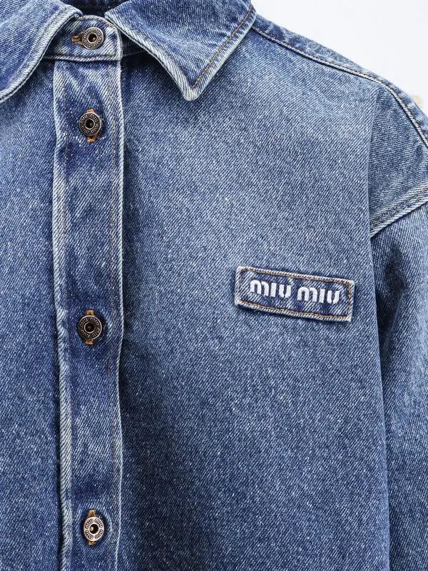Miu Miu Denim Shirt With Logo Patch - Multicolor
