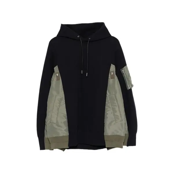 Sacai Panelled Hoodie With Sleeve Pocket - Blue