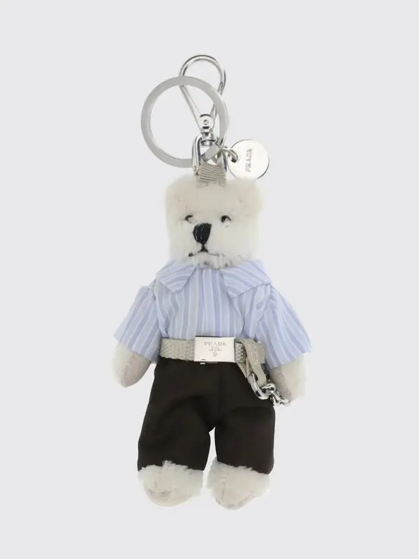 Prada Teddy Cotton And Fleece Keychain - White