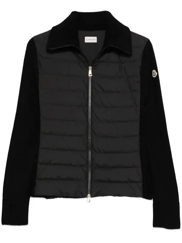 Moncler Cardigan Imbottito In Lana Con Cerniera - Black