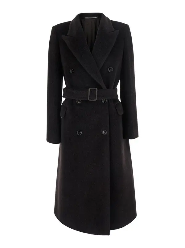 Tagliatore Jole' Brown Double-breasted Coat With Peak Revers And Waist Belt In Wool For - Multicolor