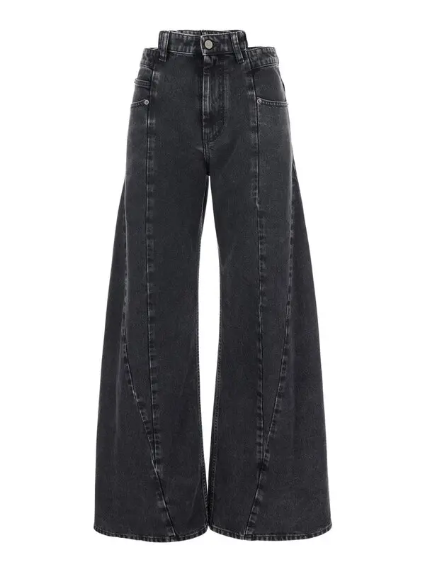 MAISON MARGIELA Wide-leg Jeans With Four Stitching Points Logo In Black Denim For - Multicolor