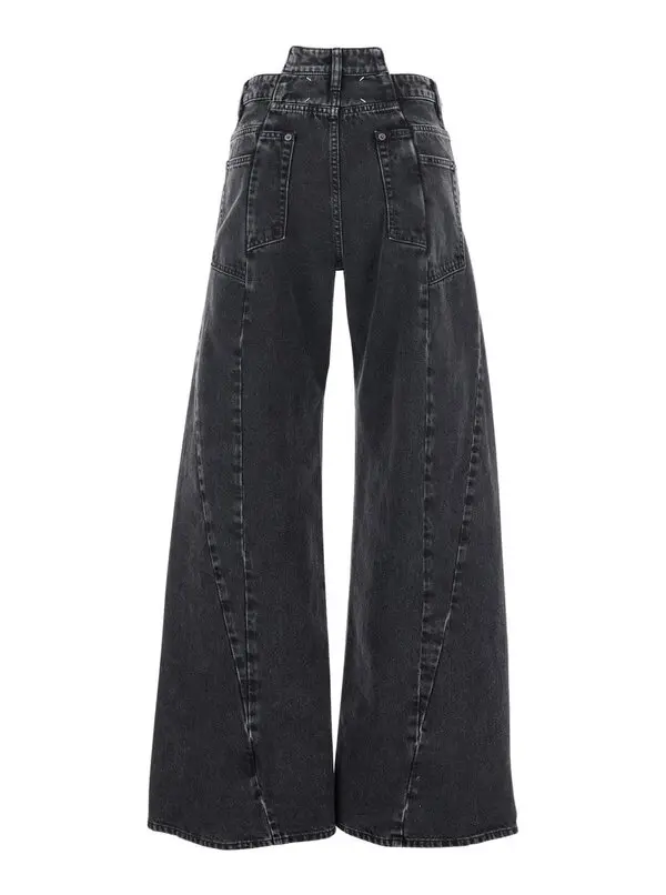MAISON MARGIELA Wide-leg Jeans With Four Stitching Points Logo In Black Denim For - Multicolor