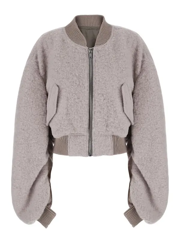 Rick Owens Secchia Flight' Faded Pink Bomber Jacket With Ruched Sleeves And Cropped Design In Wool For - Multicolor