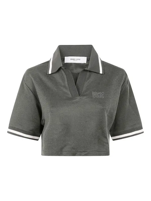 GOLDEN GOOSE Cotton Cropped Polo Shirt - Multicolor