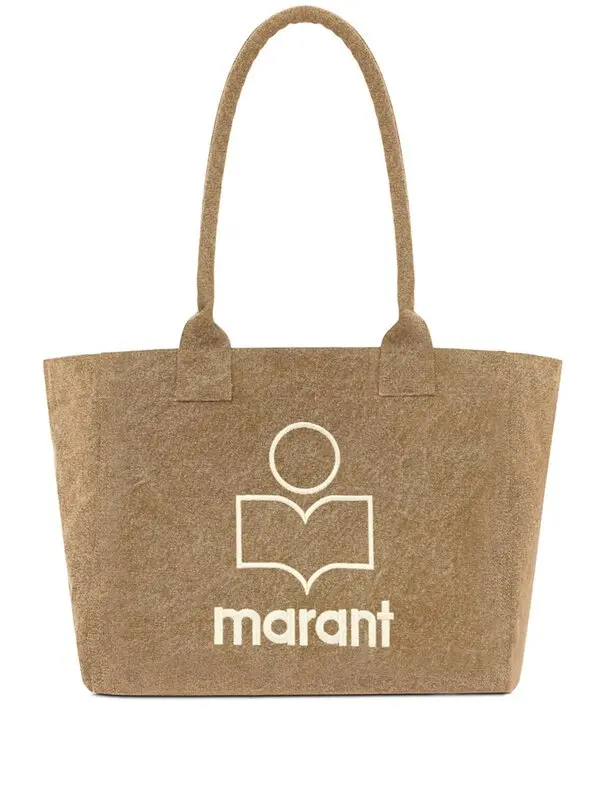 Isabel Marant Étoile Yenky Zipped Washed Cotton Logo Tote Bag - Green