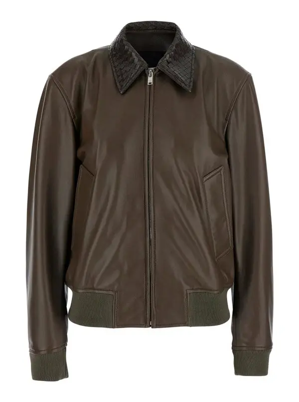 Bottega Veneta Intreccio Motif Leather Jacket - Multicolor