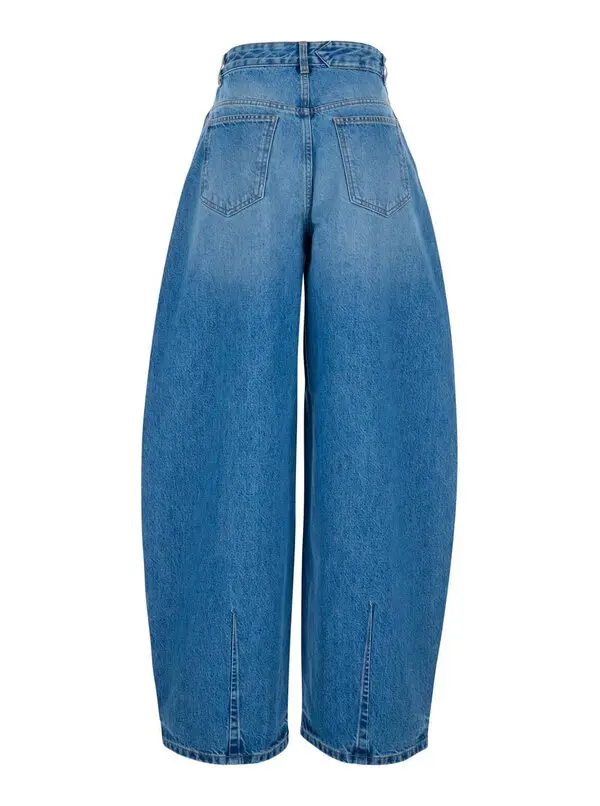 Jacquemus Ovalo' Blue High-waisted Jeans With Curved Cut In Denim For - Multicolor