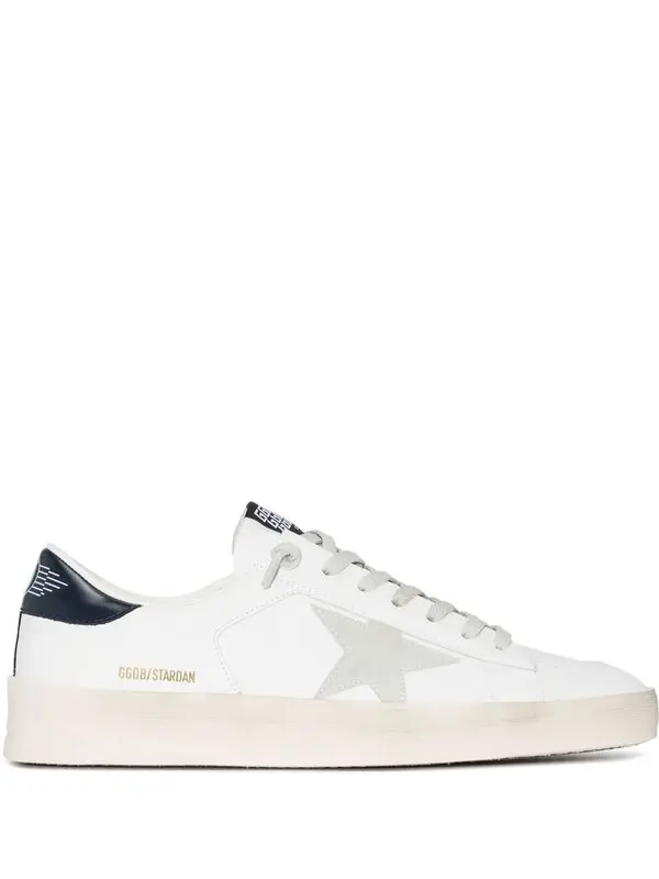 GOLDEN GOOSE Stardan Sneakers With Ice-gray Suede Star And Blue Heel Tab - White