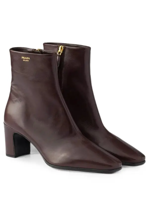 Prada Leather Ankle Boots - Brown