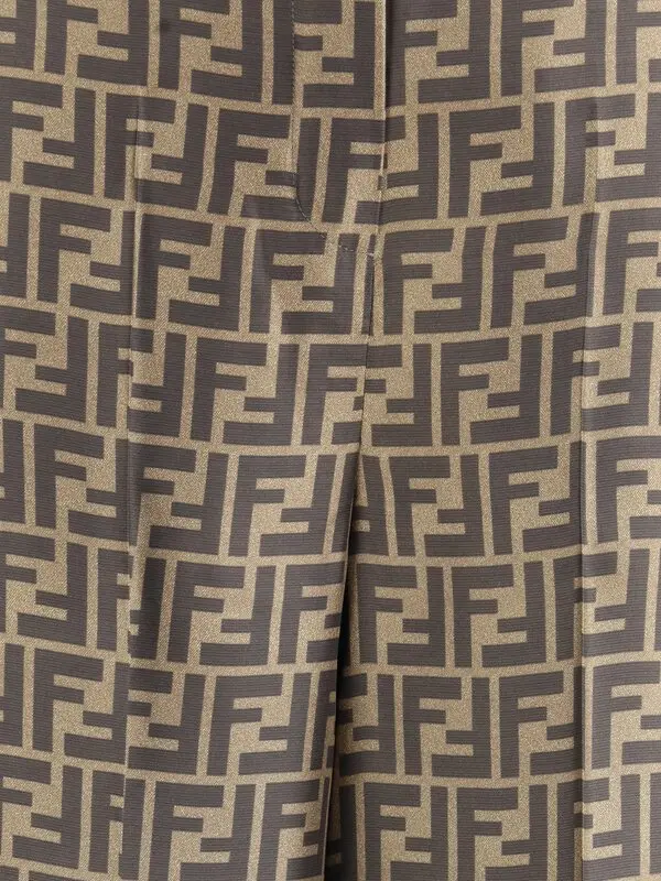 Fendi Monogram Pattern Silk Pants - Brown