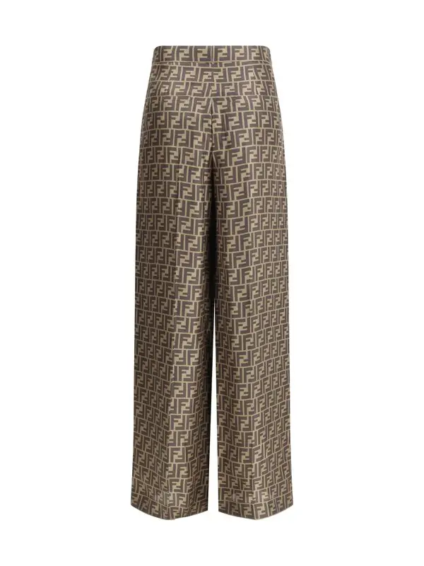 Fendi Silk Monogram Pattern Pants - Brown