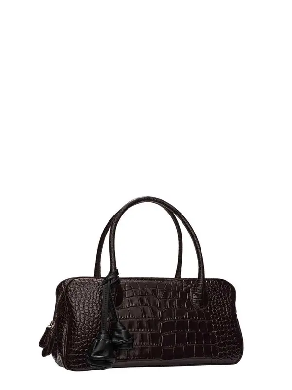 Magda Butrym Brigitte Bag In Dark Crocodile-embossed Leather With A Flower-shaped Charm - Brown